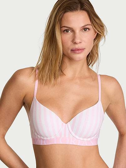 Victoria's Secret The T-shirt Cotton Shadow Stripe Lightly Lined Demi Bra - Print