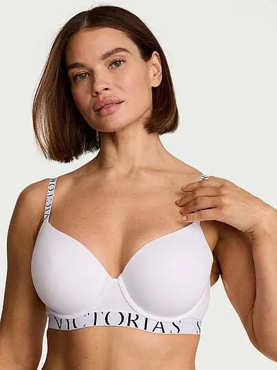 Victoria's Secret The T-shirt Cotton Exploded Logo Lightly Lined Demi Bra - White,ivory