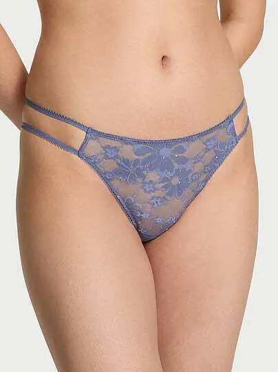 Pink Lace Strappy Thong Panty - Blue