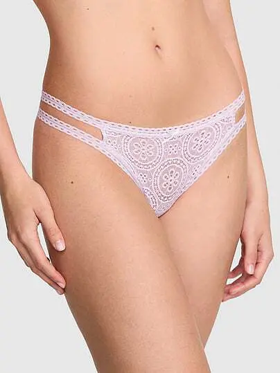 Pink Lace Strappy Thong Panty - Purple