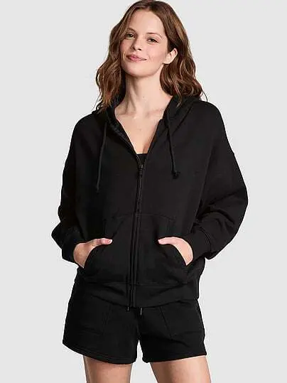 Pink Campus Fleece Full-zip Hoodie - Black