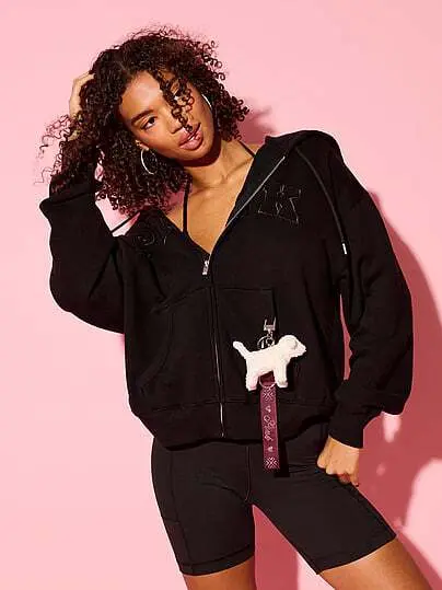 Pink Campus Fleece Full-zip Hoodie - Black