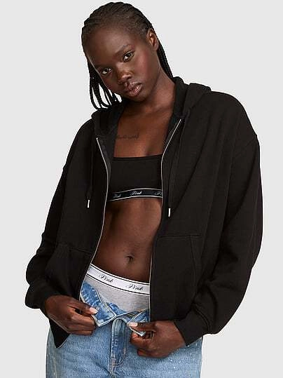 Pink Campus Fleece Full-zip Hoodie - Black