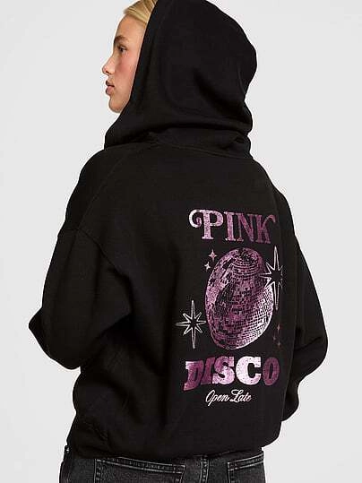 Pink Campus Fleece Full-zip Hoodie - Black