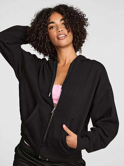 Pink Campus Fleece Full-zip Hoodie - Black