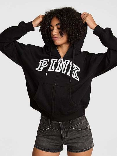 Pink Campus Fleece Full-zip Hoodie - Black