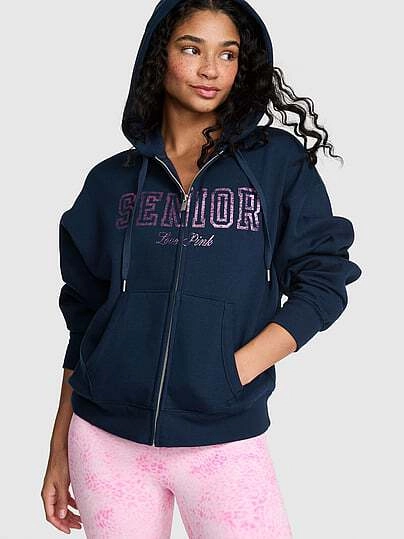 Pink Campus Fleece Full-zip Hoodie - Blue