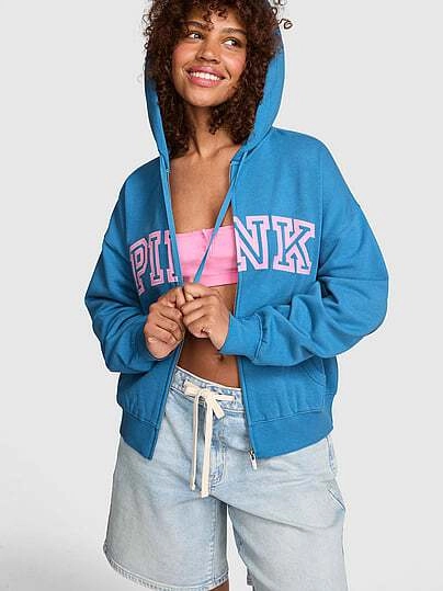 Pink Campus Fleece Full-zip Hoodie - Blue