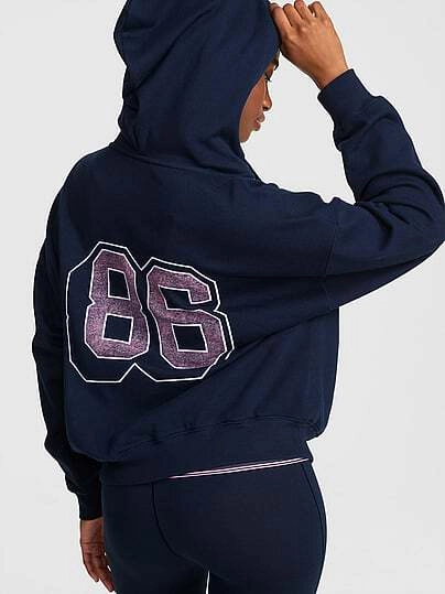 Pink Campus Fleece Full-zip Hoodie - Navy