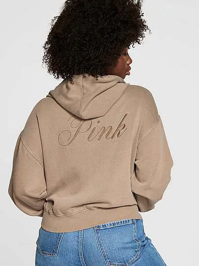 Pink Campus Fleece Full-zip Hoodie - Brown