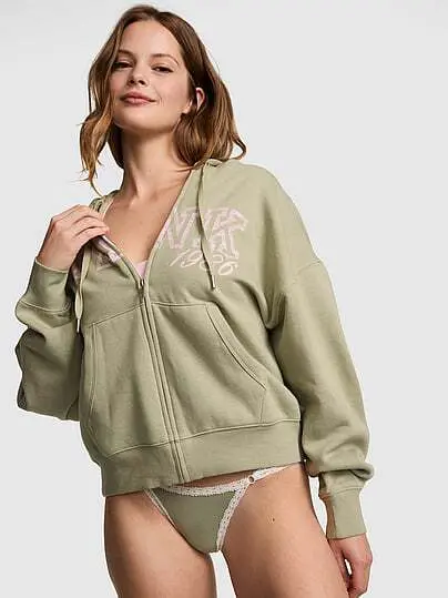 Pink Campus Fleece Full-zip Hoodie - Green
