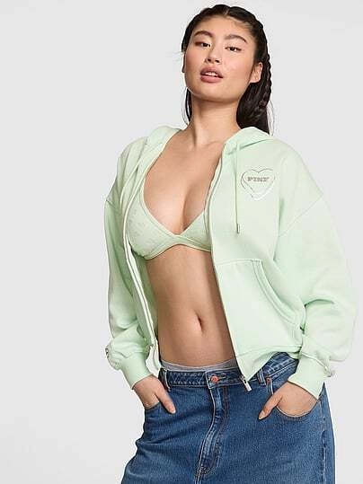 Pink Campus Fleece Full-zip Hoodie - Green