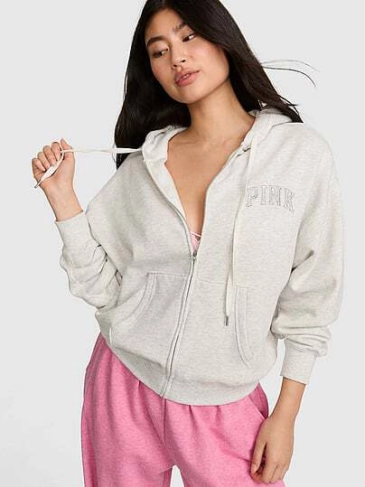 Pink Campus Fleece Full-zip Hoodie - Grey