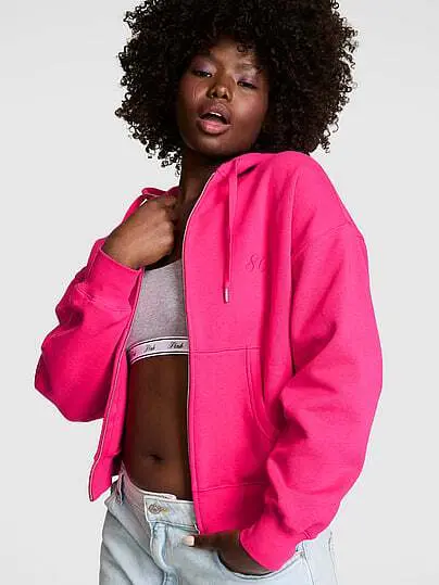 Pink Campus Fleece Full-zip Hoodie - Pink