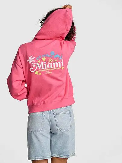 Pink Campus Fleece Full-zip Hoodie - Pink