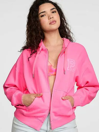 Pink Campus Fleece Full-zip Hoodie - Pink