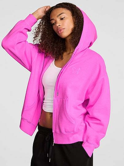 Pink Campus Fleece Full-zip Hoodie - Pink