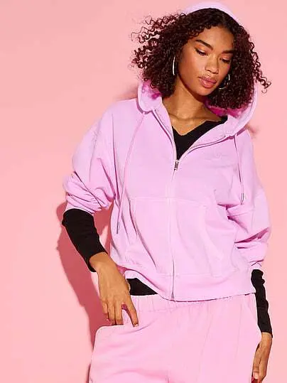 Pink Campus Fleece Full-zip Hoodie - Purple