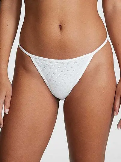 Pink Cotton V-string Panty - White,ivory