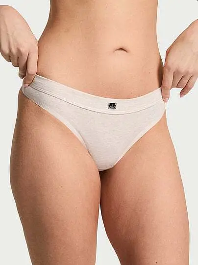 Victoria's Secret Cotton Exploded Logo Thong Panty - Beige