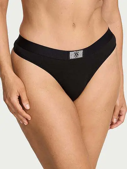 Victoria's Secret Cotton Exploded Logo Thong Panty - Black