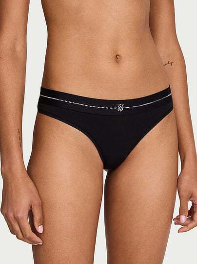 Victoria's Secret Cotton Sosoft™ Modal Ultra-fine Logo Thong Panty - Black
