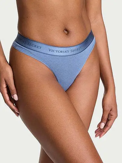Victoria's Secret Cotton Exploded Logo Thong Panty - Blue