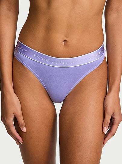 Victoria's Secret Cotton Exploded Logo Thong Panty - Blue