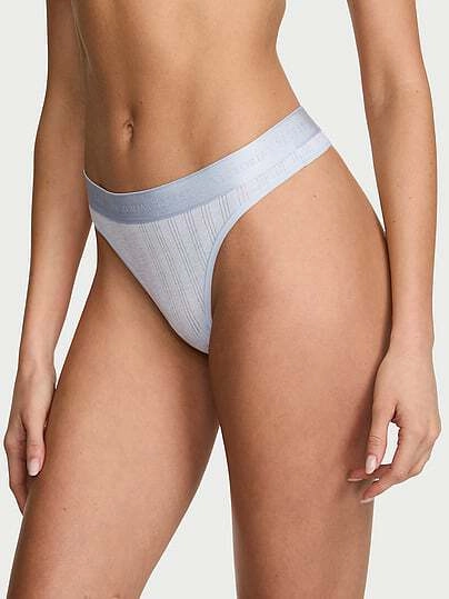 Victoria's Secret Cotton Logo Strappy Thong Panty - Blue