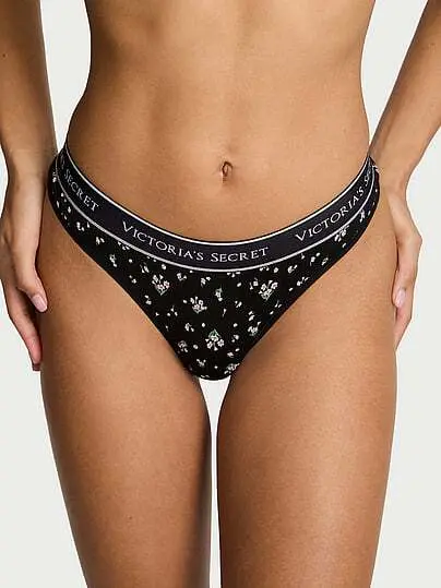 Victoria's Secret Cotton Exploded Logo Thong Panty - Floral