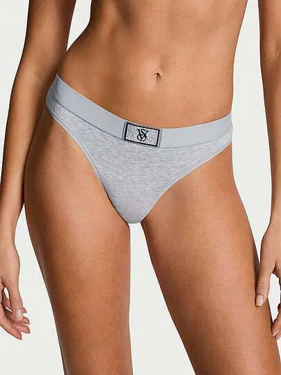 Victoria's Secret Cotton Exploded Logo Thong Panty - Grey