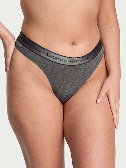 Victoria's Secret Cotton Logo Thong Panty - Grey