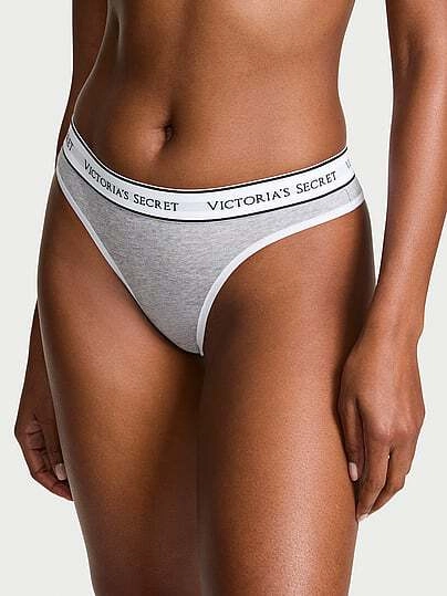 Victoria's Secret Cotton Logo Thong Panty - Grey
