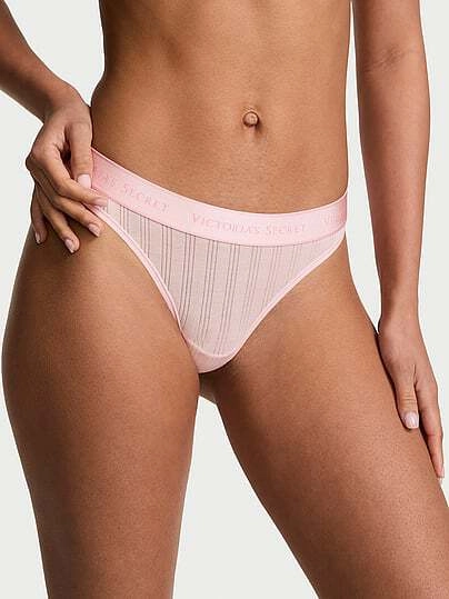 Victoria's Secret Cotton Logo Thong Panty - Pink