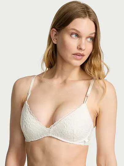 Victoria's Secret Sexy Tee Sheer Heritage Dot Wireless Push-up Bra - White,ivory
