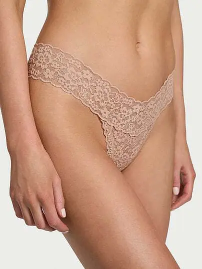 Victoria's Secret The Lacie Lace Thong Panty - Beige