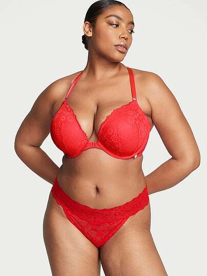 Victoria's Secret The Lacie Lace Thong Panty - Red