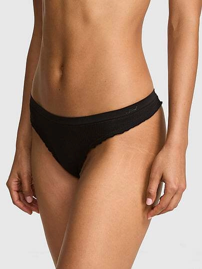 Pink Seamless Thong Panty - Black