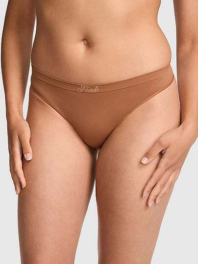 Pink Seamless Thong Panty - Brown