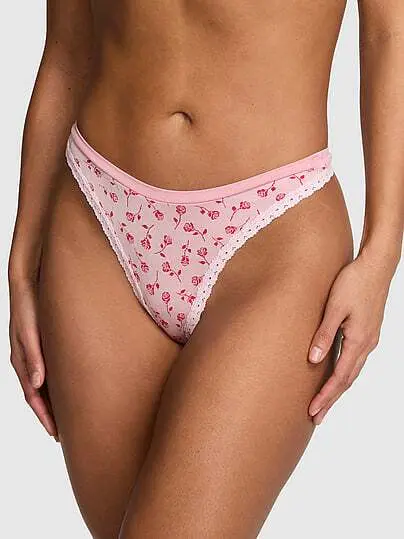 Pink Seamless High-leg Thong Panty - Floral