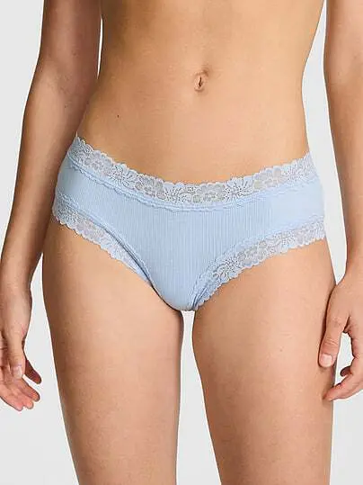 Pink Cotton Lace Trim Cheeky Panty - Blue