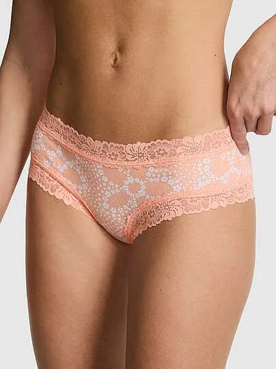 Pink Cotton Lace Trim Cheeky Panty - Floral