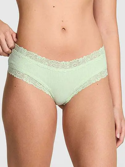 Pink Cotton Lace Trim Cheeky Panty - Green