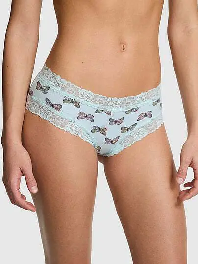 Pink Cotton Lace Trim Cheeky Panty - Print