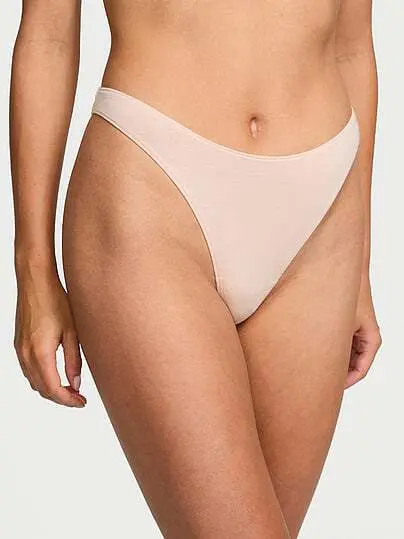 Victoria's Secret Stretch Cotton High-leg Scoop Thong Panty - Beige
