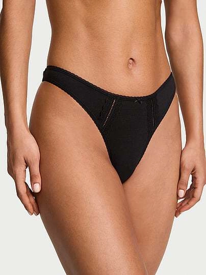 Victoria's Secret Stretch Cotton High-leg Scoop Thong Panty - Black