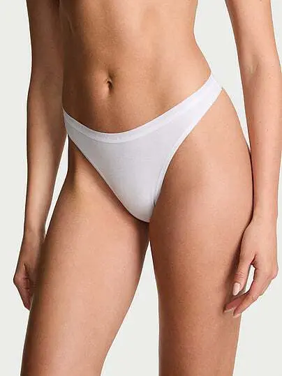Victoria's Secret Stretch Cotton High-leg Scoop Thong Panty - White,ivory