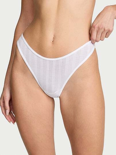 Victoria's Secret Stretch Cotton High-leg Scoop Thong Panty - White,ivory