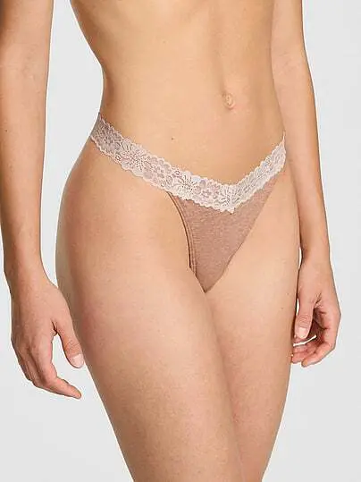 Pink Cotton Thong Panty - Beige
