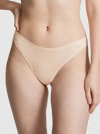 Pink Cotton Lace-trim High-leg Thong Panty - Beige